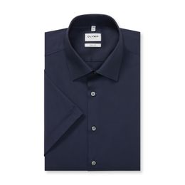 Kurzarmhemd OLYMP "Level Five body fit", Herren, Gr. 37, N-Gr, blau (marine), Web, Obermaterial: 97% Baumwolle, 3% Elastolefin, schmal, Hemden, klassisch, unifarben