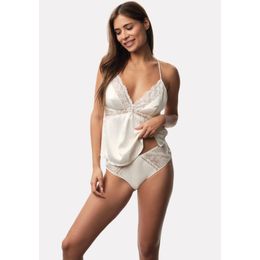 Hipster Dorina "LYRA-SATIN", Damen, Gr. L, beige (ivory), Satin, Obermaterial: 70% Polyamid, 19% Polyester, 11% Elasthan, leicht gl&auml;nzend, unifarben, k&ouml;rpernah, Unterhosen, florale Spitze, Mesh