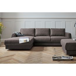Ecksofa Home Affaire, B:264cm H:80cm T:175cm, grau, Luxus-Microfaser Lederoptik (100% Polyester);Struktur grob (100% Polyester);Samtoptik (100%