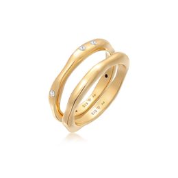 Elli Damen Solit&auml;rring "Zirkonia Stapelring Bandring Basic 2er Set 925 Ring", 52mm,mit Steinen, Silber 925 (Sterlingsilber), 3mm, gold, Silber 925