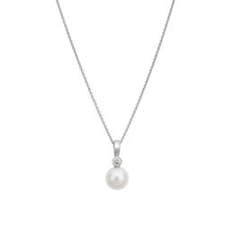 LYOMI Damen Kette mit Anh&auml;nger "585/- Wei&szlig;gold synth. Diam. 0,10 ct. Perle", 45,0cm, 0,1, Gold, L: 45 B: 9mmwei&szlig;, Gold, B:9mm, Halsketten