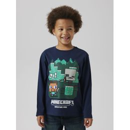 Langarmshirt name it "NKMAC MINECRAFT LS NREG TOP BOX NOOS BFU", Jungen, Gr. 158/164, navy blazer (blank), Jersey, Obermaterial: 100% Baumwolle, Basic h&uuml;ftbedeckend, Rundhals, abgesteppte Kante, Shirts Langarmshirt