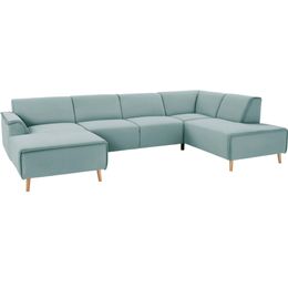 Wohnlandschaft Home Affaire, B:324cm H:81cm T:191cm, grün, Struktur fein ( 100% Polyester);Struktur weich (92% Polyester, 8% Nylon);Struktur weich