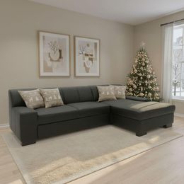 Ecksofa DOMO collection, B:268cm H:74cm T:153cm, schwarz, NaturLEDER in Sitz und R&uuml;cken. Korpus in passendem Kunstleder SOFTLUX bezogen;Struktur (90%