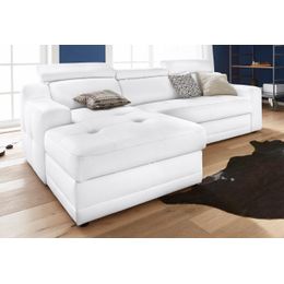 Ecksofa, B:242cm H:92cm T:98cm, wei&szlig;, exxpo - SOFA FASHION, NaturLEDER (echtes Rindsleder) in Sitz und R&uuml;cken. Korpus in passendem Kunstleder SOFTLUX