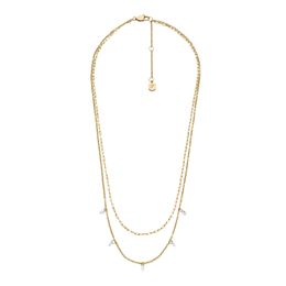 Fossil Damen Kette mit Anh&auml;nger "Schmuck Geschenk Edelstahl Halsschmuck ELLIS Layering", Edelstahl, L: 45,5 B: 1mmgelbgoldfarben, kristallwei&szlig;,
