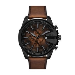 Diesel Herren Chronograph "MEGA CHIEF SLIM", schwarz, Armbanduhren, Quarzuhr, Armbanduhr, Herrenuhr, Lederarmband, analog, Tag
