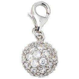 Charm-Einh&auml;nger Jobo "Charm Glitzer Kugel", silber 925, Charms, Damen, Silber 925 (Sterlingsilber), 925 Silber rhodiniert mit Zirkonia