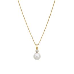 LYOMI Damen Kette mit Anh&auml;nger "585/- Gelbgold synth. Diam. 0,10ct. Perle", 45,0cm, 0,1, Gold, L: 45 B: 9mmgelb, Gold, B:9mm, Halsketten