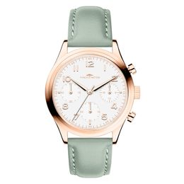 Fynch-Hatton Damen Chronographgr&uuml;n, Armbanduhren, Quarzuhr, Armbanduhr, Damenuhr, Lederarmband, analog, Stoppfunktion