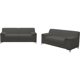 Polstergarnitur Home Affaire, H:76cm T:81cm, grau, 100% Polyester, Sitzm&ouml;bel-Sets, "Jamie 2, auch in Cord, Set: bestehend aus 1,5- und 2,5-Sitzer",