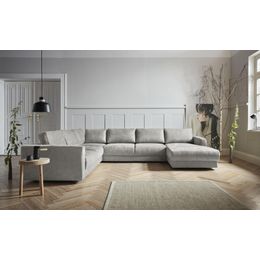 Wohnlandschaft Home Affaire, B:348cm H:80cm T:270cm, grau, Luxus-Microfaser Lederoptik (100% Polyester;Struktur grob (100% Polyester);Samtoptik (100%