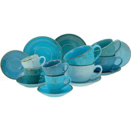 Creatable Tasse "Tassen Set NATURE COLLECTION Aqua", 16 Stk., blau, Trinkgefäße, Bistrotassen, 4 Cappuccinotassen, 4 Espressotassen, je mit