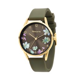 Tamaris Damen Quarzuhrolivgr&uuml;n, Armbanduhren, Armbanduhr, Damenuhr, Silikonarmband, analog