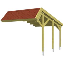 Skan Holz Einzelcarport SKANHOLZgr&uuml;n, Carports, "Harz Stellplatzerweiterung", mit roten Dachschindeln