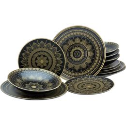 Creatable Teller-Set "Mandala Gold", 12 Stk., gold, Geschirr-Sets, Service, goldene orientalische Motive, 12 Teile, f&uuml;r 4 Personen