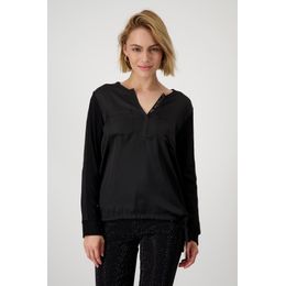 monari Damen Schlupfbluse, schwarz, Gr. 38, leicht glänzend, unifarben, Jersey, Obermaterial: 100% Polyester, Blusen, mit Glitzerkante am Ausschnitt