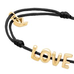ECHTZEIT Damen Armband "Schmuck Geschenk Edelstahl-Nylon-Armband Love Letters", 21cm, Edelstahl Nylongelbgoldfarben, schwarz, Edelstahl, Nylon,