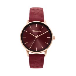 Tamaris Damen Quarzuhrweinrot, Armbanduhren, Armbanduhr, Damenuhr, Lederarmband, analog