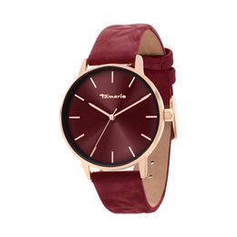 Tamaris Damen Quarzuhrweinrot, Armbanduhren, Armbanduhr, Damenuhr, Lederarmband, analog