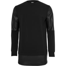 Rundhalspullover Urban Classics "Urban Classics Herren Long Zipped Synthetic Leather Crewneck", Damen, Gr. M, schwarz, schwarz, 100% Baumwolle, unifarben, normal, Rundhals, Pullover Rundhalspullover