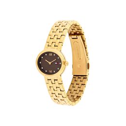 Tommy Hilfiger Damen Quarzuhr "MOIRA"goldfarben, dunkelbraun, Armbanduhren, Armbanduhr, Damenuhr, Edelstahlarmband, analog, Glaskristalle