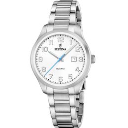 Festina Damen Quarzuhr "Classic Steel"silberfarben, wei&szlig;, Armbanduhren