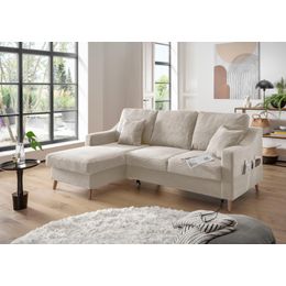 Ecksofa Home Affaire, B:228cm H:94cm T:150cm, beige, 100% Polyester, Wohnzimmer, Sofas, "Valentina L-Form", 2 Zierkissen, mit Seitentasche,