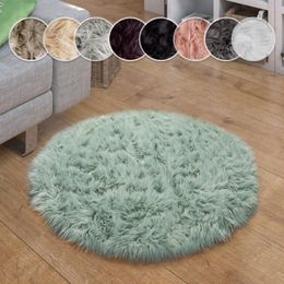 Fellteppich Paco Home, H:64mm Ø:120cm, grün, Polyester, Teppiche, "Playa 960", Kunstfell, Flokati-Optik, Hochflor, weich und flauschig, Uni-Farben