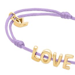 ECHTZEIT Damen Armband "Schmuck Geschenk Edelstahl-Nylon-Armband Love Letters", 21cm, Edelstahl Nylongelbgoldfarben, lila, Edelstahl, Nylon, Armb&auml;nder