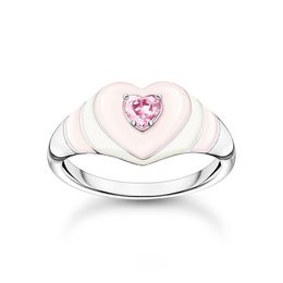 Thomas Sabo Damen Fingerring "Herz mit pinkem Stein", 52, Silber 925 (recycelt), 2,6mm, bunt, Silber 925 (recycelt), Fingerringe, mit Zirkonia