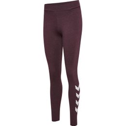 Leggings Hummel "HMLPULSE LOGO MW TIGHTS", Damen, Gr. L, N-Gr, fudge melange, Obermaterial: 57% Baumwolle, 38% Polyester, 5% Elasthan, Hosen Leggings