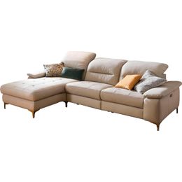 Ecksofa Home Affaire, B:280cm H:84cm T:184cm, beige, Luxus-Mikrofaser Lederoptik: 100% Polyester, ;Struktur: 85% Polyester, 15% Viskose, ,