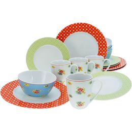 Creatable Kombiservice "Geschirr-Set Emily", 16 Stk., bunt, Geschirr-Sets, Service, romantisches Blumendekor, 16 Teile, f&uuml;r 4 Personen
