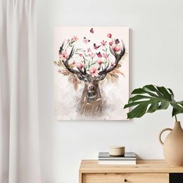 Deco-Panel Reinders, B:40cm H:50cm T:2cm, rosa, Holzwerkstoff, Bilder, "Sweet Deer"