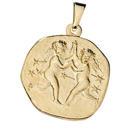Sternzeichenanh&auml;nger Jobo "Anh&auml;nger Sternzeichen", gelbgold 333, Schmuckanh&auml;nger, Damen, Zwilling, Gelbgold 333, 333 Gold rund
