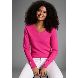 Laura Scott Damen V-Ausschnitt-Pulloverpink, Gr. 48, unifarben, Feinstrick, Obermaterial: 50% Viskose, 28% Polyester, 22% Polyamid, Pullover,