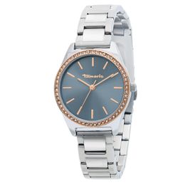 Tamaris Damen Quarzuhrsilberfarben, blau, Armbanduhren, Armbanduhr, Damenuhr, Edelstahlarmband, analog, Glassteine