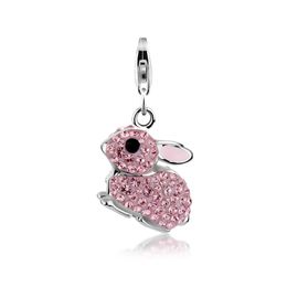 NENALINA Damen Charm-Einhänger "Anhänger Hase 925 Silber, mit Kristallen von Swarovski", mit Steinen, rosa, Silber 925 (Sterlingsilber), Charms