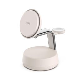 Belkin Wireless Charger "UltraCharge Pro magnetische 3-in-1-Ladestation mit Qi2 (25 W)", B:14cm H:11cm T:18cm, beige, Ladeger&auml;te