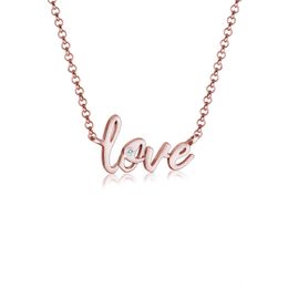 Elli Damen Collierkettchen "Love Liebe Wording Kristalle 925 Silber", mit Steinen, Silber 925 (Sterlingsilber), L: 45rosegold, Silber 925
