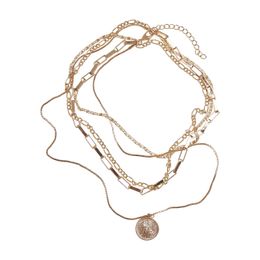 Urban Classics Damen Kette mit Anh&auml;nger "Urban Classics Unisex Coin Layering Necklace", onesizegold, Halsketten