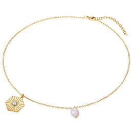Valero Pearls Damen Kette mit Anh&auml;nger "VP795", 40,0cm Basiskette + 5,0cm Verl&auml;ngerung,mit Stein, Edelstahlgelbgold, Edelstahl, Halsketten, mit