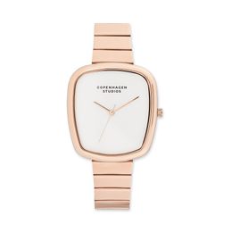 Damen Quarzuhr "Curved Watch"ros&eacute;goldfarben, wei&szlig;, Copenhagen Studios, Armbanduhren, Armbanduhr, Damenuhr, Edelstahlarmband, analog