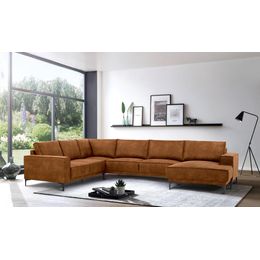 Wohnlandschaft OTTO HOME, B:342cm H:85cm T:260cm, braun, 100% Polyester, Sofas, "OLAND U-Form, XXL, B: 342 cm, Skandi-Design", Skandi-Design in