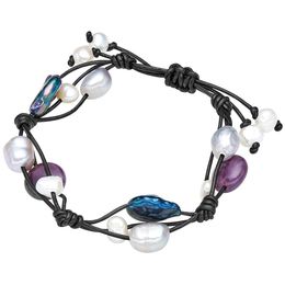 Valero Pearls Damen Lederarmband "X443", Materialmix, bunt, Materialmix, Armb&auml;nder, aus S&uuml;&szlig;wasser-Zuchtperlen