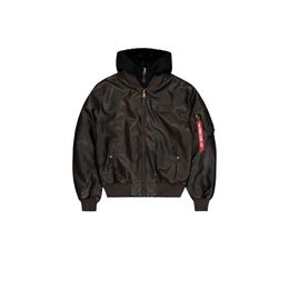 Herren Lederjacke "MA-1 D-Tec Faux Leather"vintage braun, Gr. XL, Alpha Industries, Obermaterial: 100% Polyurethan, Futter: 100% Nylon, Kapuze: 75%