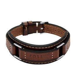 Fossil Damen Armband "Schmuck Geschenk Edelstahl Leder Armschmuck MACHINE", 25cm, Edelstahl Lederedelstahlfarben, braun, Edelstahl, Leder, Armb&auml;nder