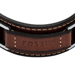 Fossil Damen Armband "Schmuck Geschenk Edelstahl Leder Armschmuck MACHINE", 25cm, Edelstahl Leder, braun, Edelstahl, Leder, Armb&auml;nder