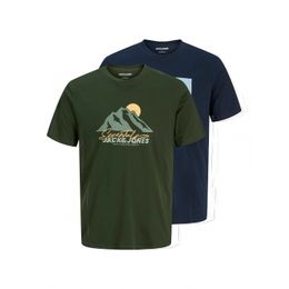 Jack & Jones Jungen T-Shirt "JJSUN TEE SS CREW NECK 2PK MP JNR", blau, Gr. 128, JACK & JONES JUNIOR, bedruckt, Single Jersey, Obermaterial: 100% Baumwolle, Shirts